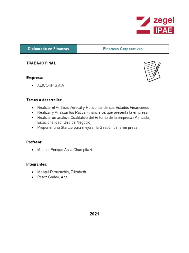 Análisis Financiero y Propuesta de Mejora para Alicorp S.A.A. | PDF | Rentabilidad sobre ...