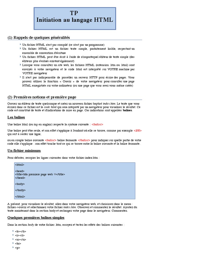 Travaux Pratiques | PDF | Html | Langage de balisage