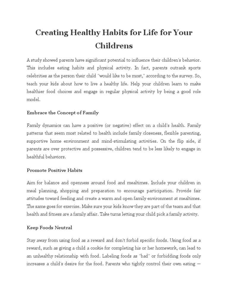 Creating Healthy Habits For Life For Your Childrens | PDF | Habits | Foods