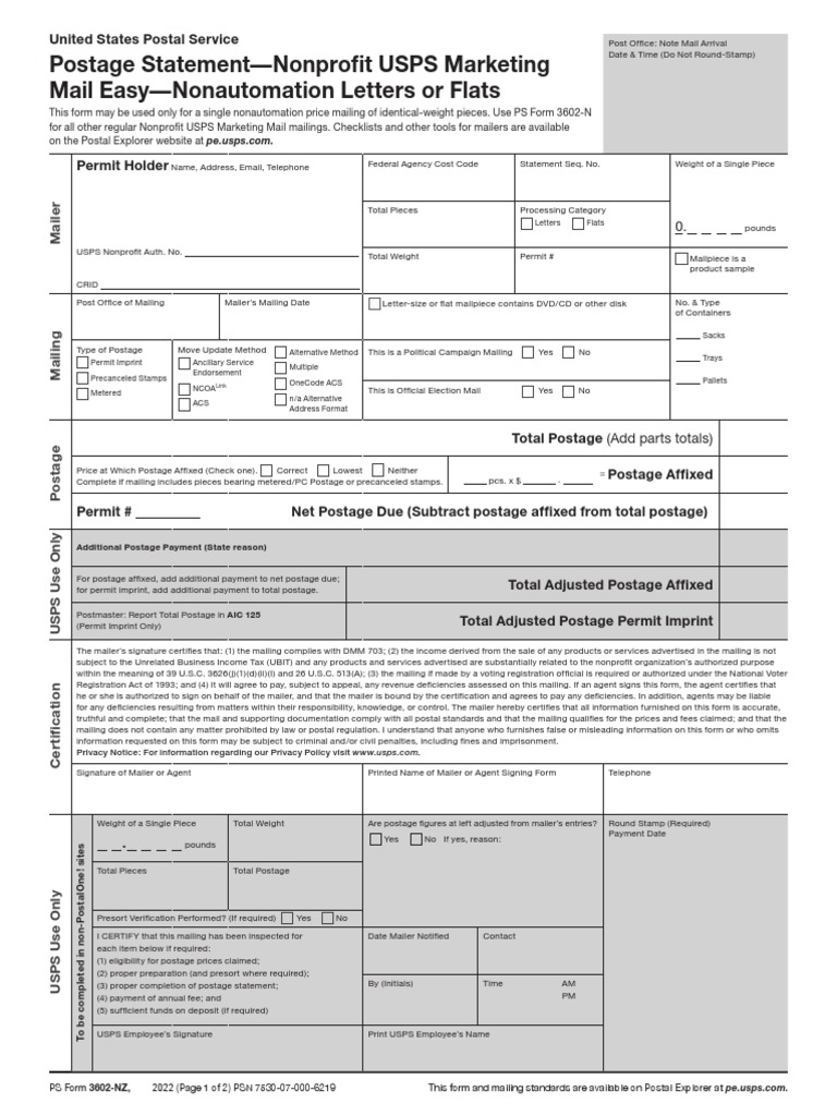 USPS PS 3602-NZ Template | PDF | United States Postal Service | Mail