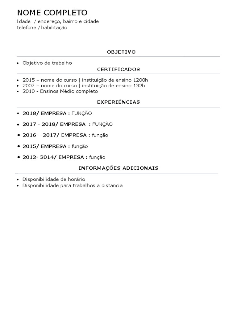 Modelo de Curriculo 2022 | PDF