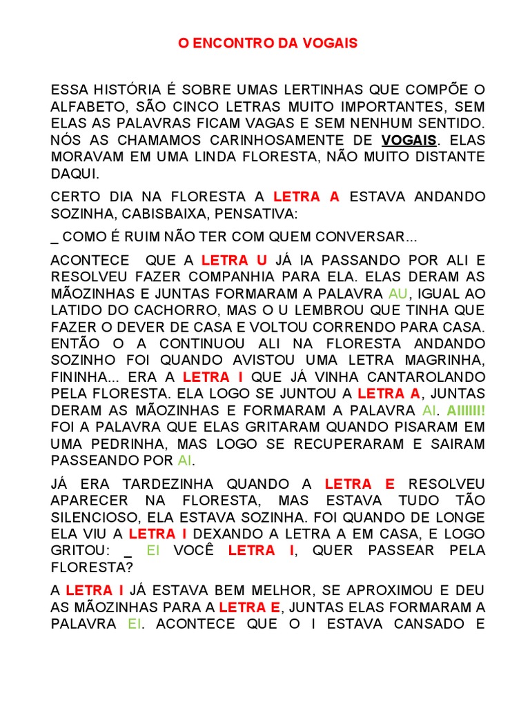 História Das Vogais | PDF