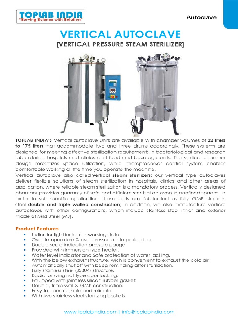 Vertical Autoclave Specifications and Features | PDF | Sterilization ...