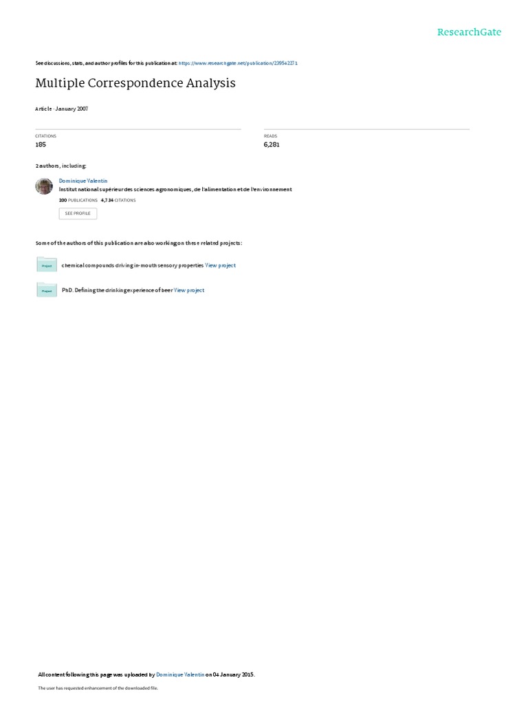 Multiple Correspondence Analysis January 2007 Download Free Pdf