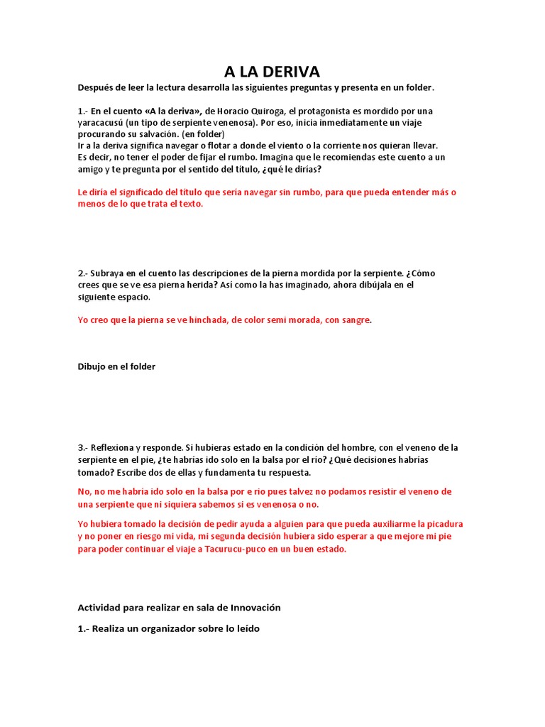 A LA DERIVA - Preguntas y Respuestas. | PDF