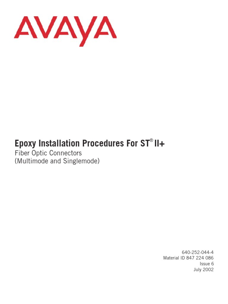 Epoxy Installation Procedures For ST II+: Fiber Optic Connectors ...