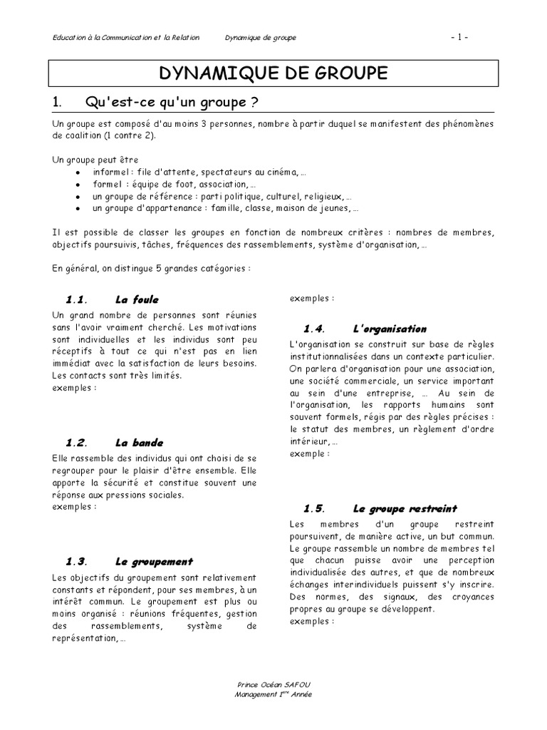 Dynamique Groupe | PDF | la communication | Business