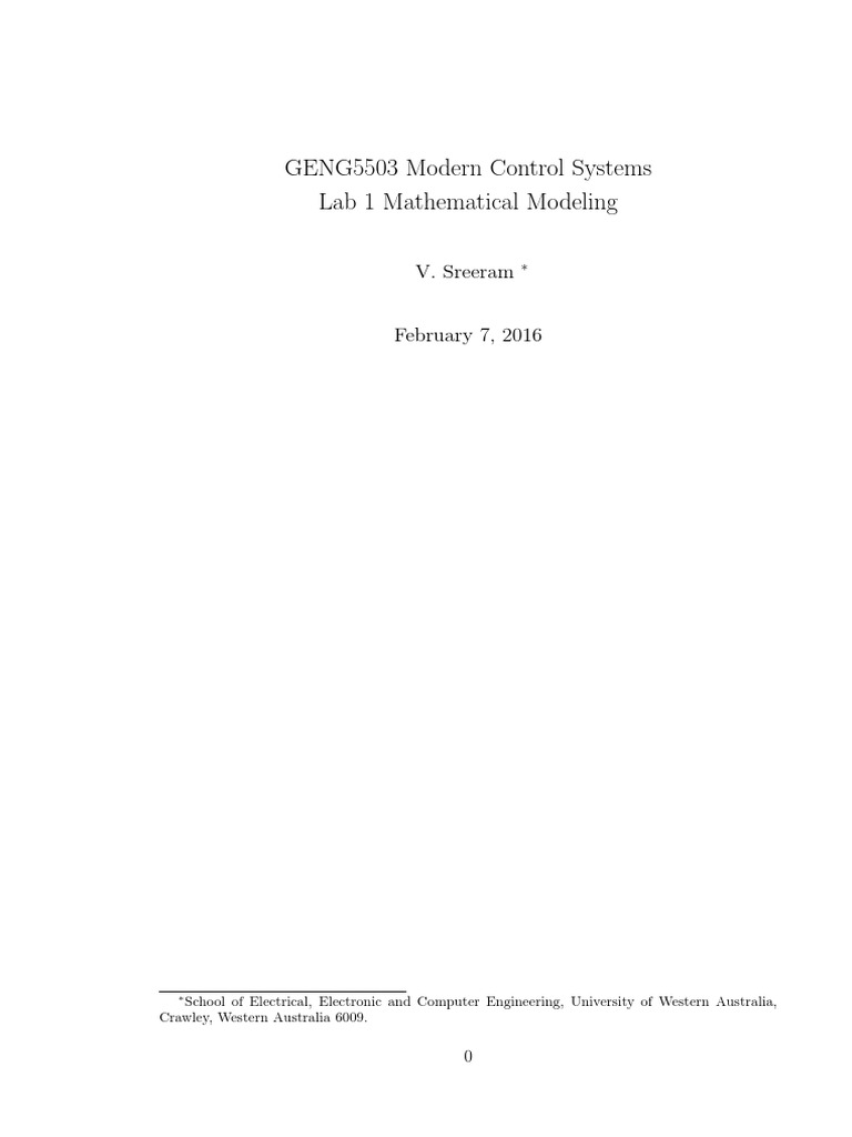 GENG5503 Modern Control Systems Lab 1 Report | PDF | Matlab | Computer Program