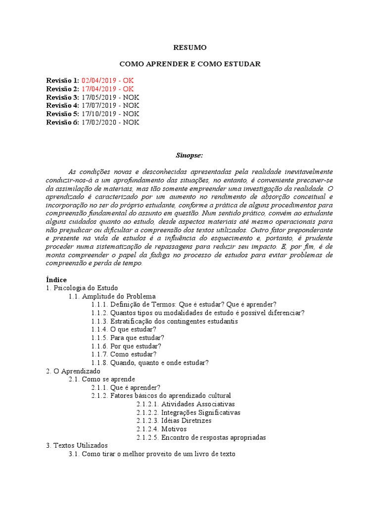 Resumo Do Livro Como Estudar e Como Aprender | PDF | Aprendizado | Conhecimento