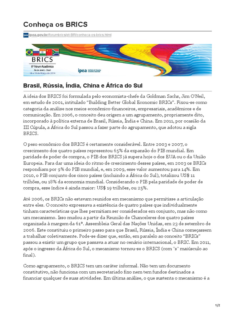 Conheça Os BRICS | PDF | Economias