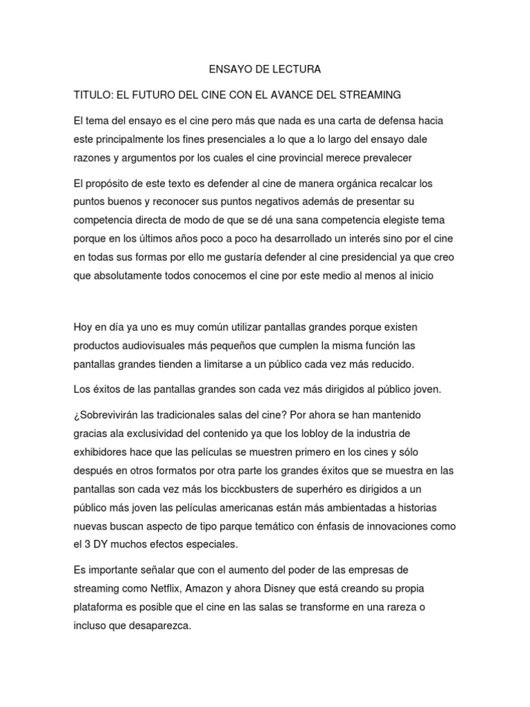 Ensayo de Lectura | PDF | Ensayos | Streaming Media