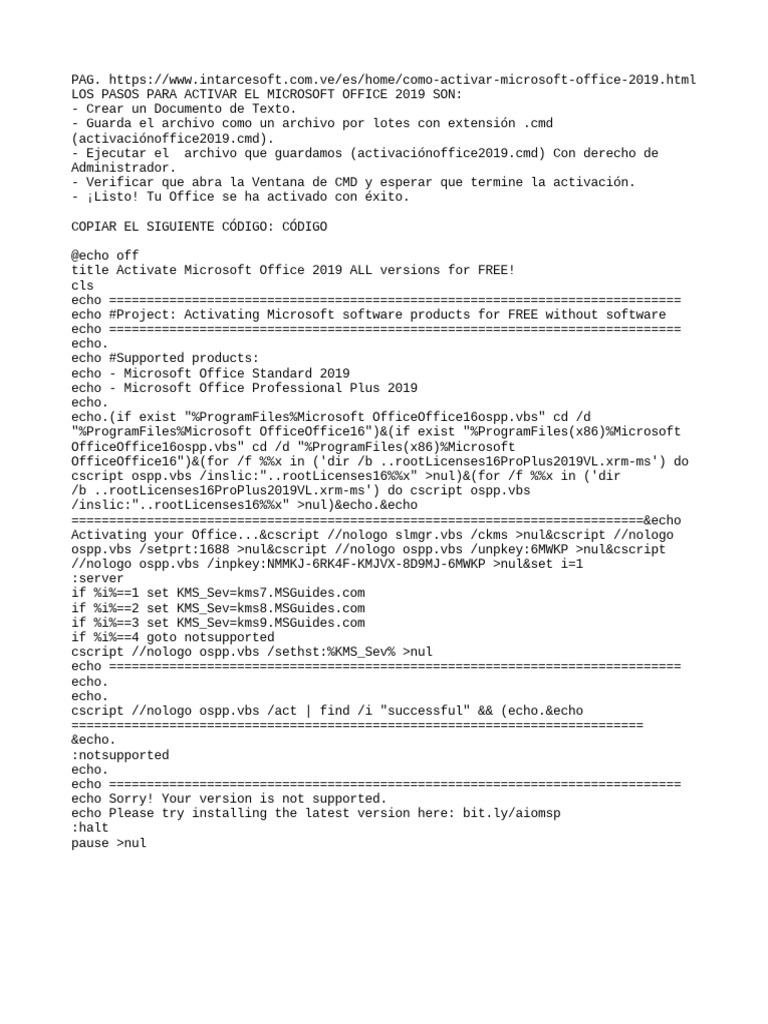 Activador CMD para Office 2019 Opcion 2 | PDF Activador CMD para Office 2019 Opcion 2 | PDF