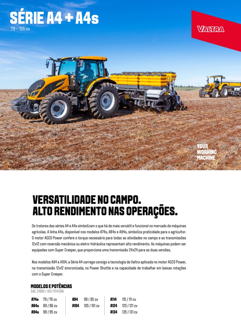Valtra A4s Folheto | PDF | Trator | Motores