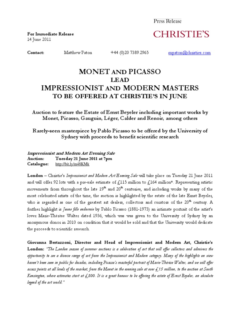 June 11 - Imps and Mods | PDF | Christie's | Pablo Picasso