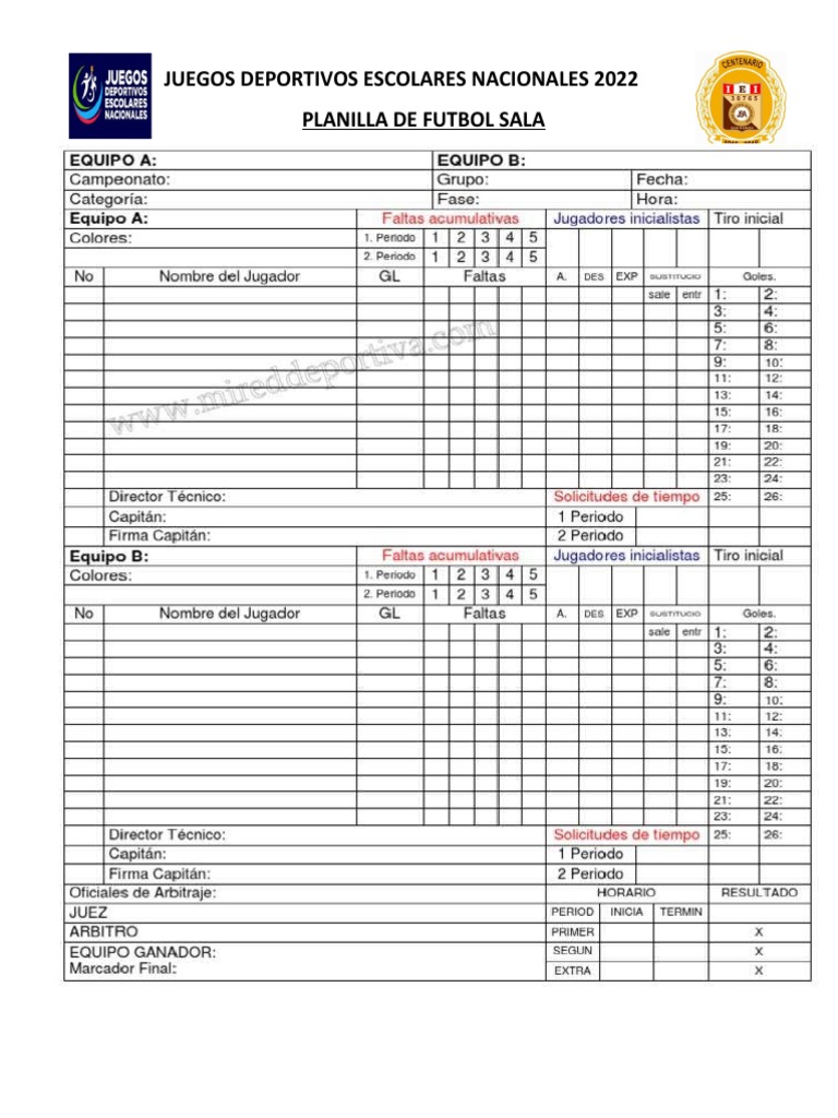 Planilla de Futsal | PDF