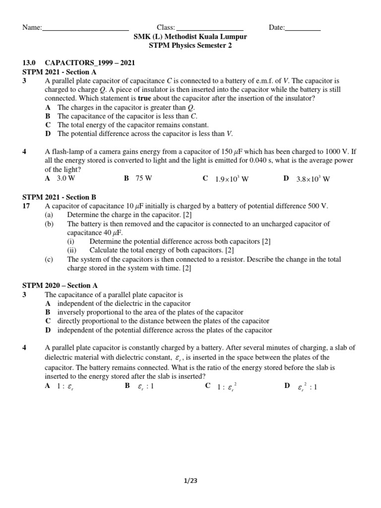 Chapter 13 Capacitors - 1999-2021 - QnA | PDF | Capacitor | Series And Parallel Circuits