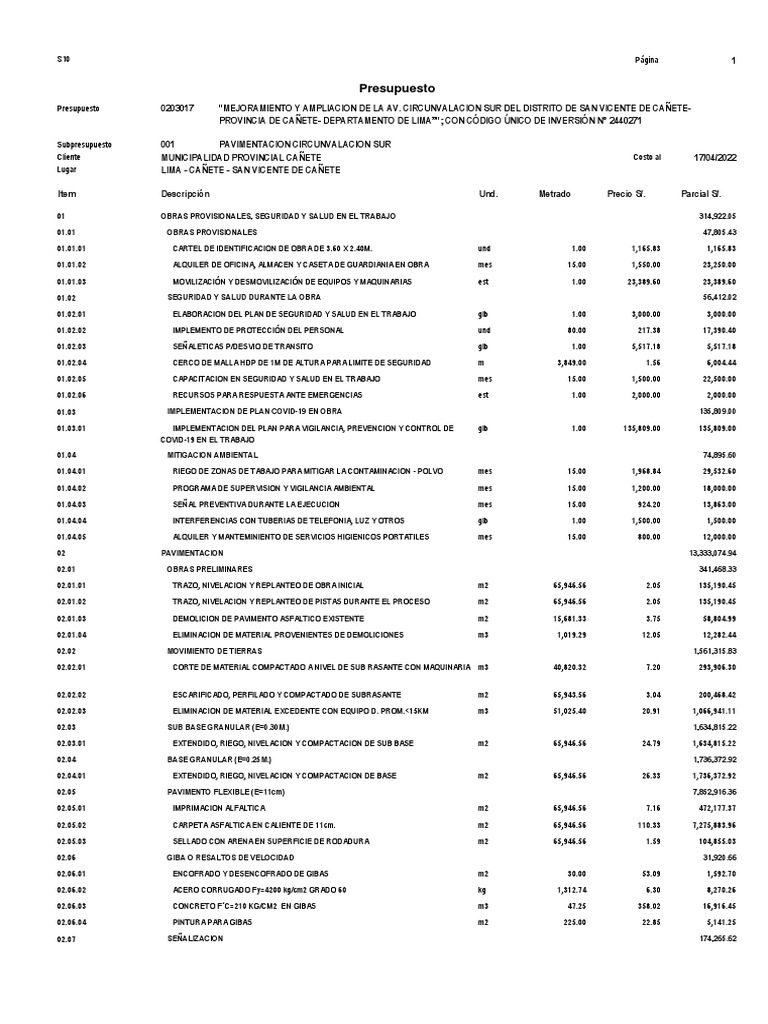 1. PRESUPUESTO DE OBRA | PDF | Materiales de construcción | Construyendo tecnología