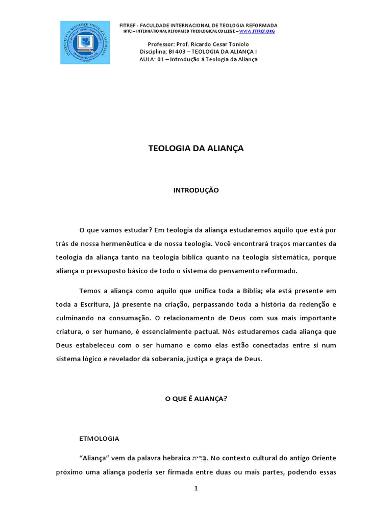 AULA 1 Introducao 1 | PDF | Teologia | Teologia da aliança AULA 1 Introducao 1 | PDF | Teologia | Teologia da aliança
