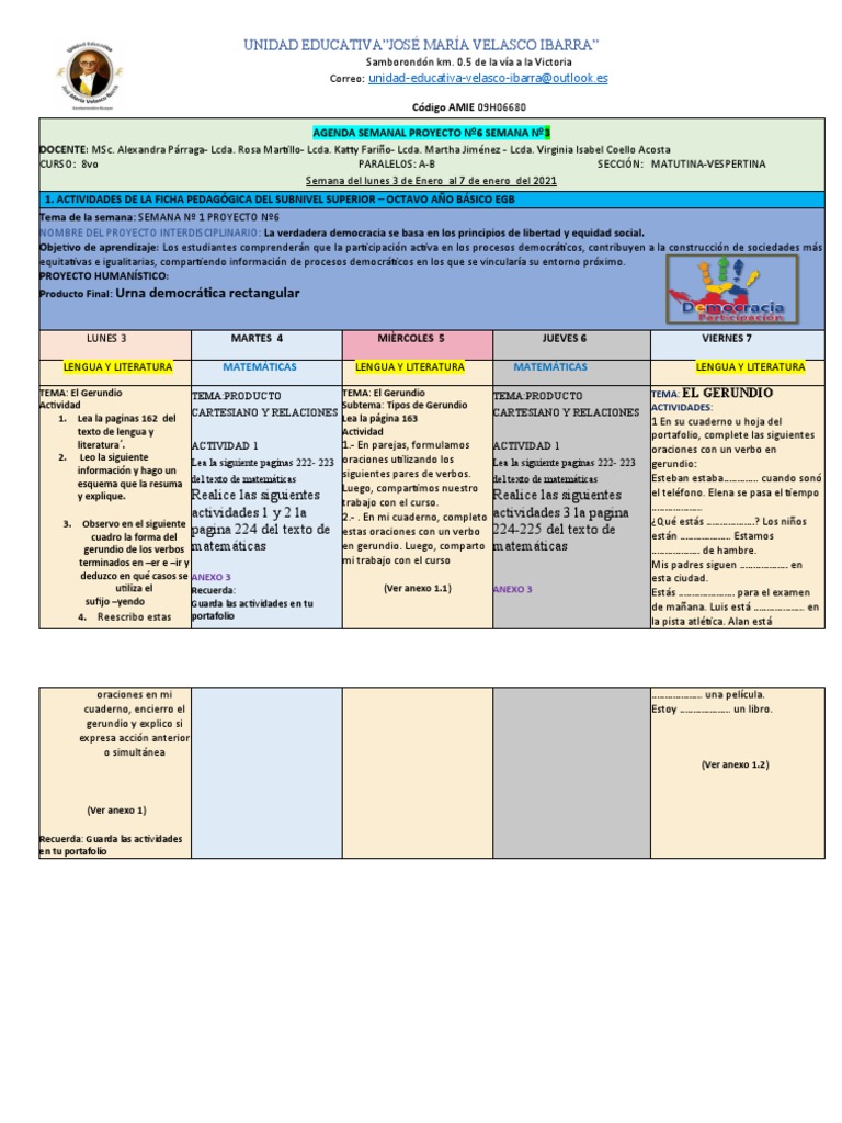 Agenda Proyecto 6 Semana 3 2º Quimestre | PDF | Deporte del atletismo