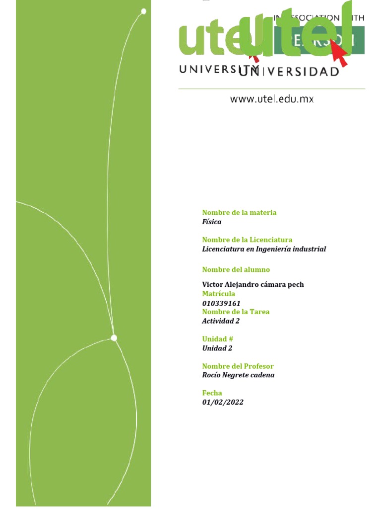 ACTIVIDAD 2 FISICA Victor Alejandro Camara Pech 3 | PDF | Masa | Fricción