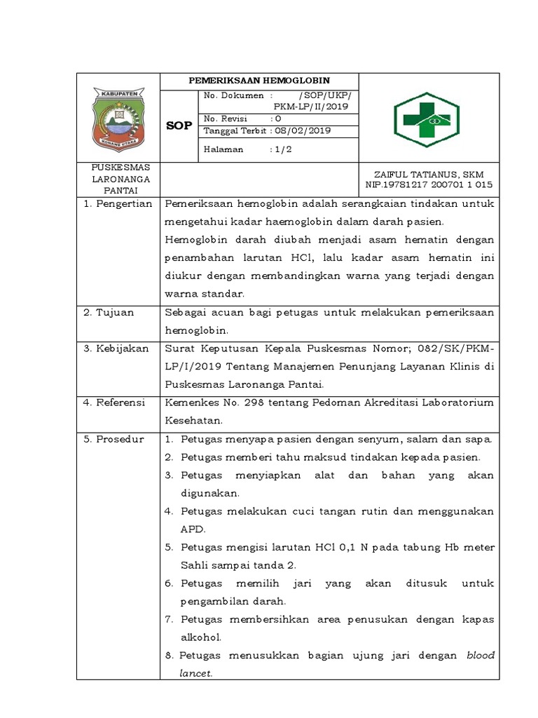 SOP Pemeriksaan HB | PDF