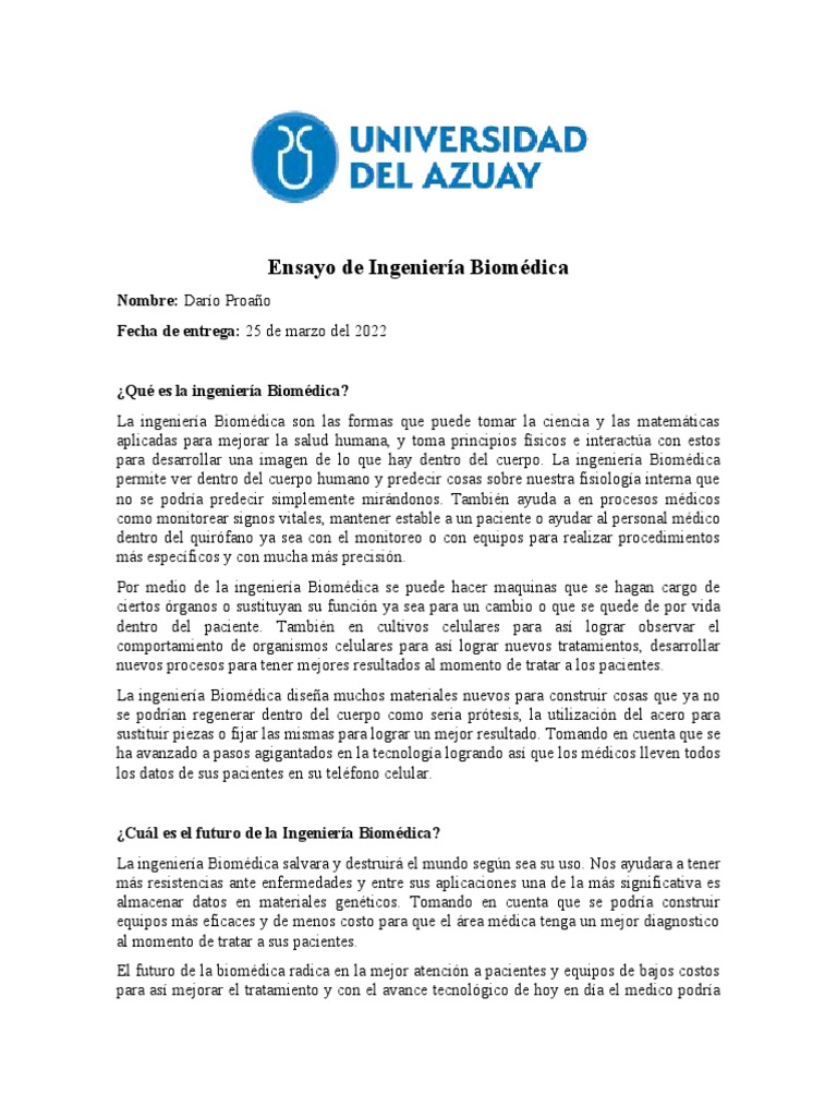 Tarea 2 - Bioelectronica - Proaño | PDF | Ingeniería | Ingeniería Biomédica