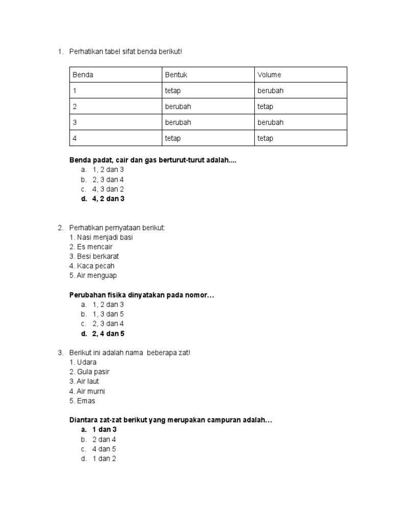 Jawaban Latihan Soal US Kimia SMP Kelas 9 | PDF