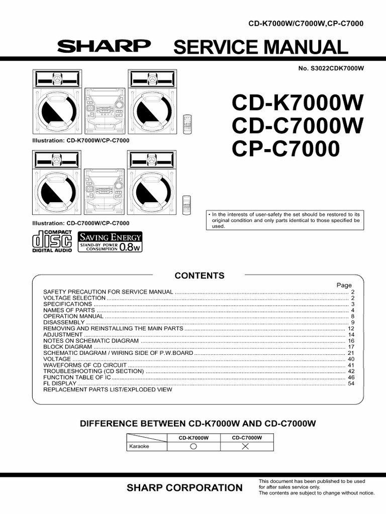 Sharp CDC 7000 W Service Manual | PDF