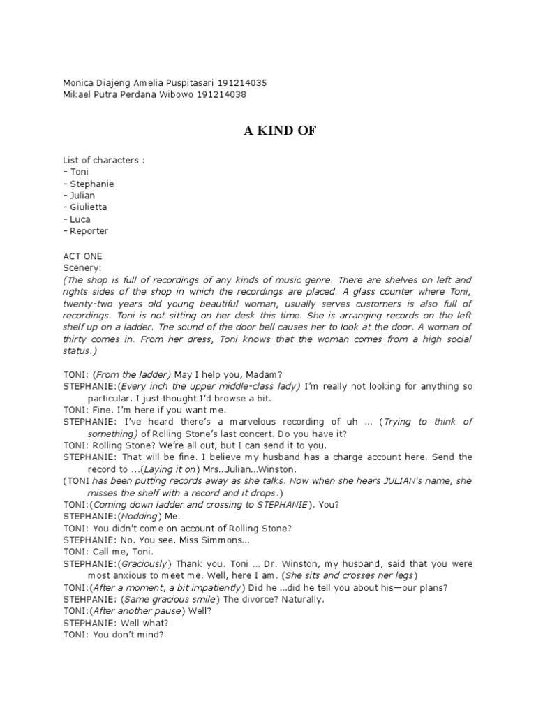 Drama Final Exam - Monica Diajeng Amelia Puspitasari 191214035 | PDF