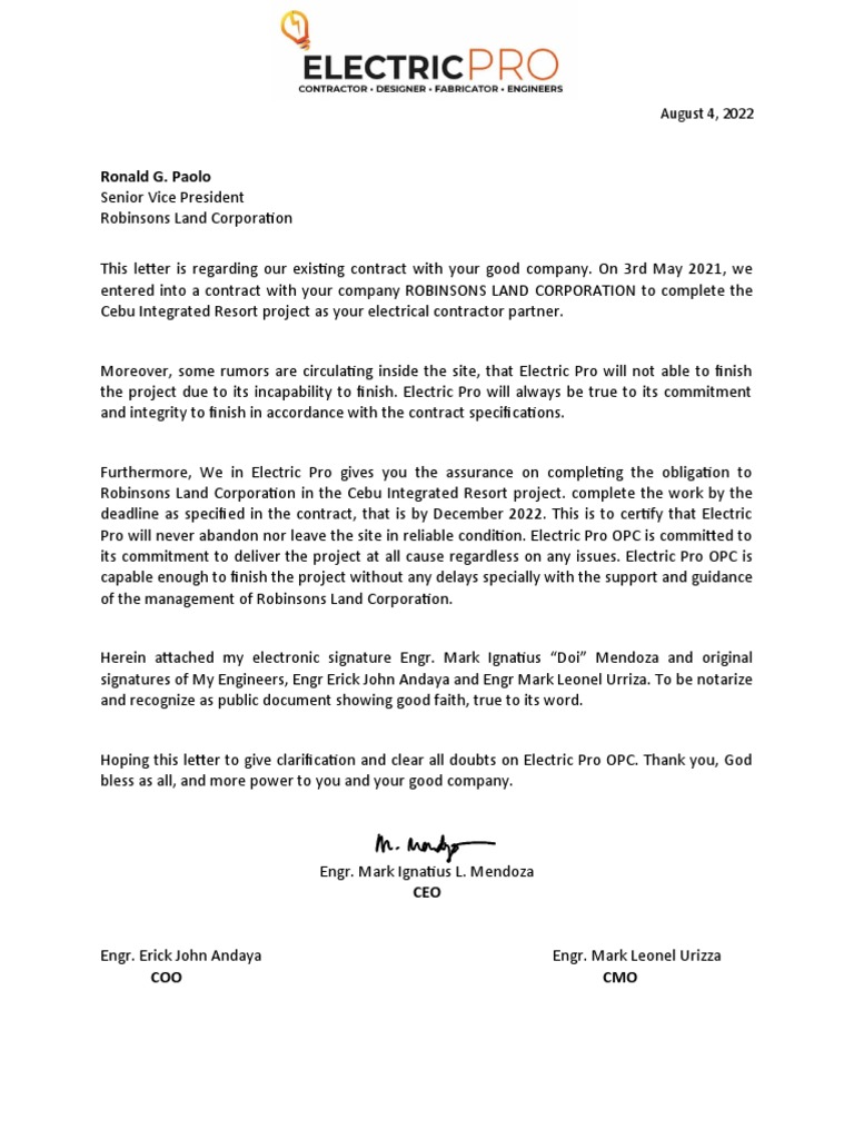 Assurance Letter Robinsons Land | PDF | Private Law | Justice