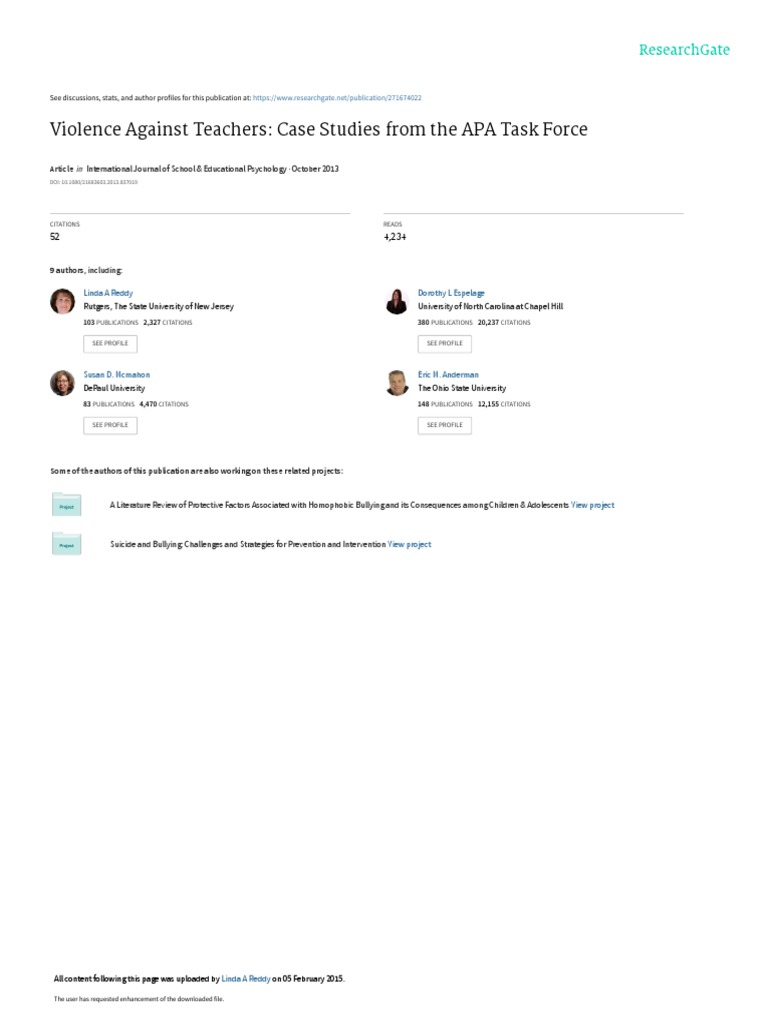 Violence Against Teachers: Case Studies From The APA Task Force | PDF ...