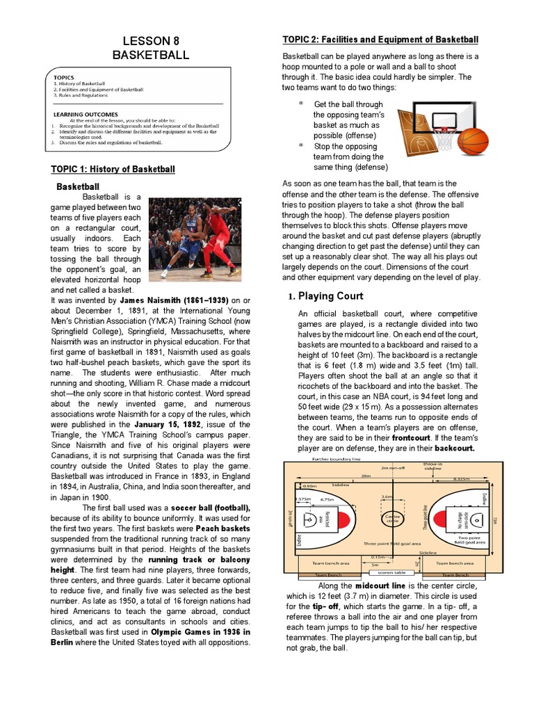 Lesson 8 Basketball: TOPIC 2: Facilities and Equipment of Basketball ...