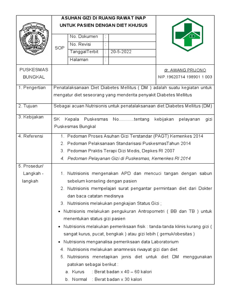 Sop Asuhan Gizi Pasien DM | PDF