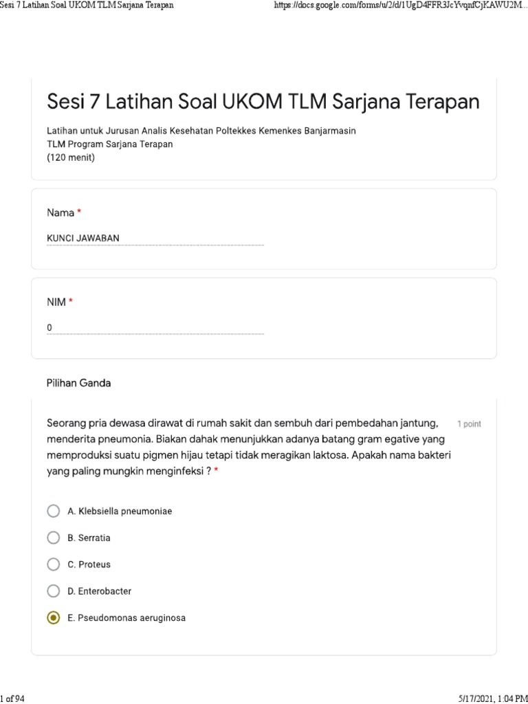 (Sesi 7) Latihan Soal UKOM TLM D4 | PDF