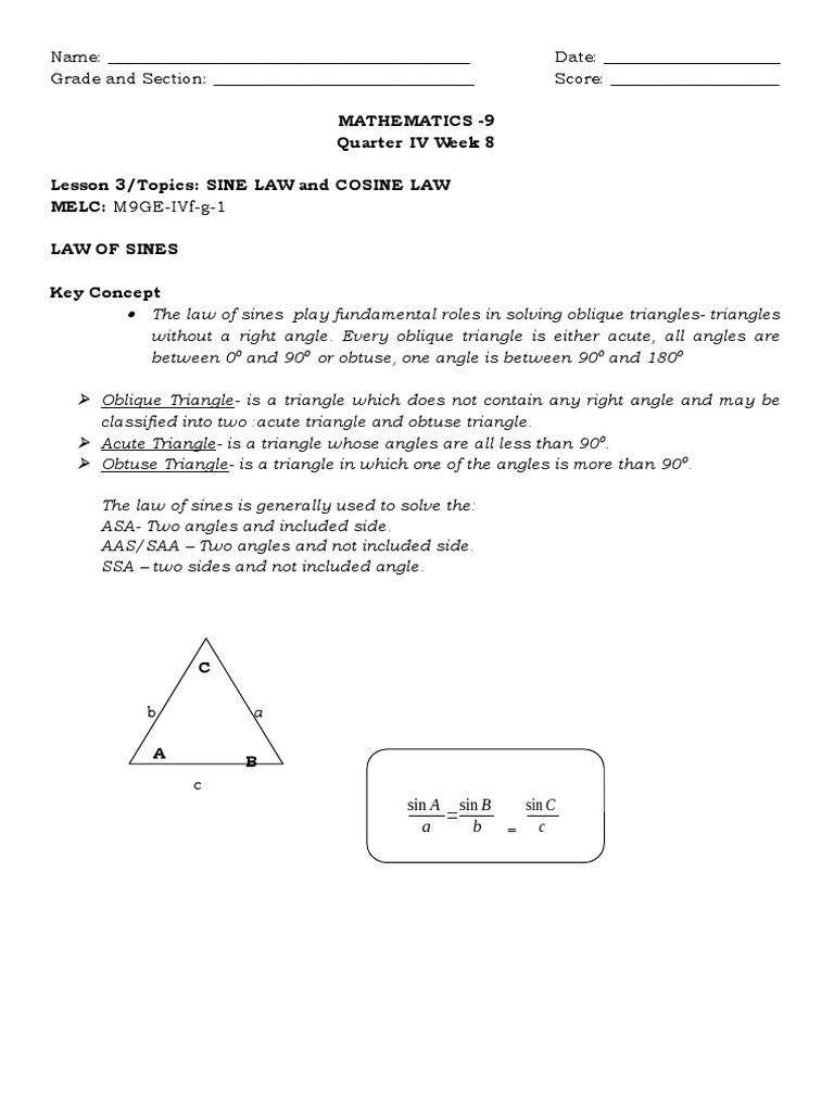Math 9 Quarter 4 Week 8 Pdf Triangle Mathematics
