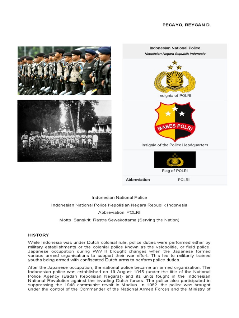 Indonesian National Police Pecayo Reygan D Pdf National