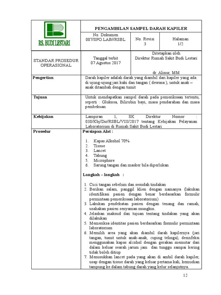 Prosedur Pengambilan Darah Kapiler | PDF