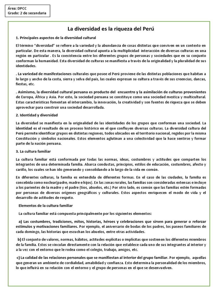 Diversidad y riqueza cultural del Perú | PDF | Sociedad | Perú