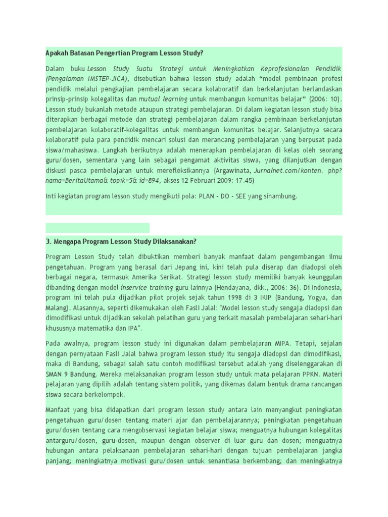 Batasan Pengertian Lesson Study | PDF | Karier & Perkembangan