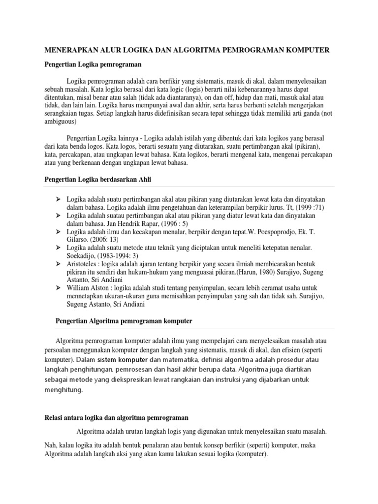 K.D 3.1MENERAPKAN ALUR LOGIKA DAN ALGORITMA PEMROGRAMAN KOMPUTER | PDF