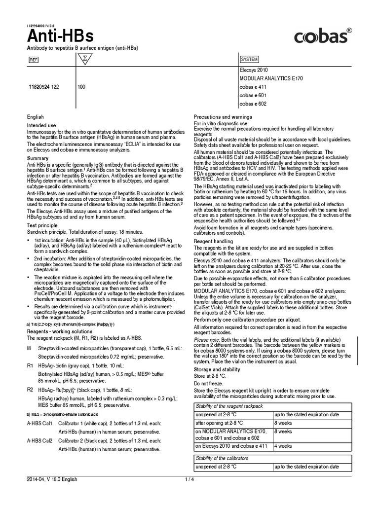 Anti-Hbs: Please Note: Both The Vial Labels, and The Additional Labels ...