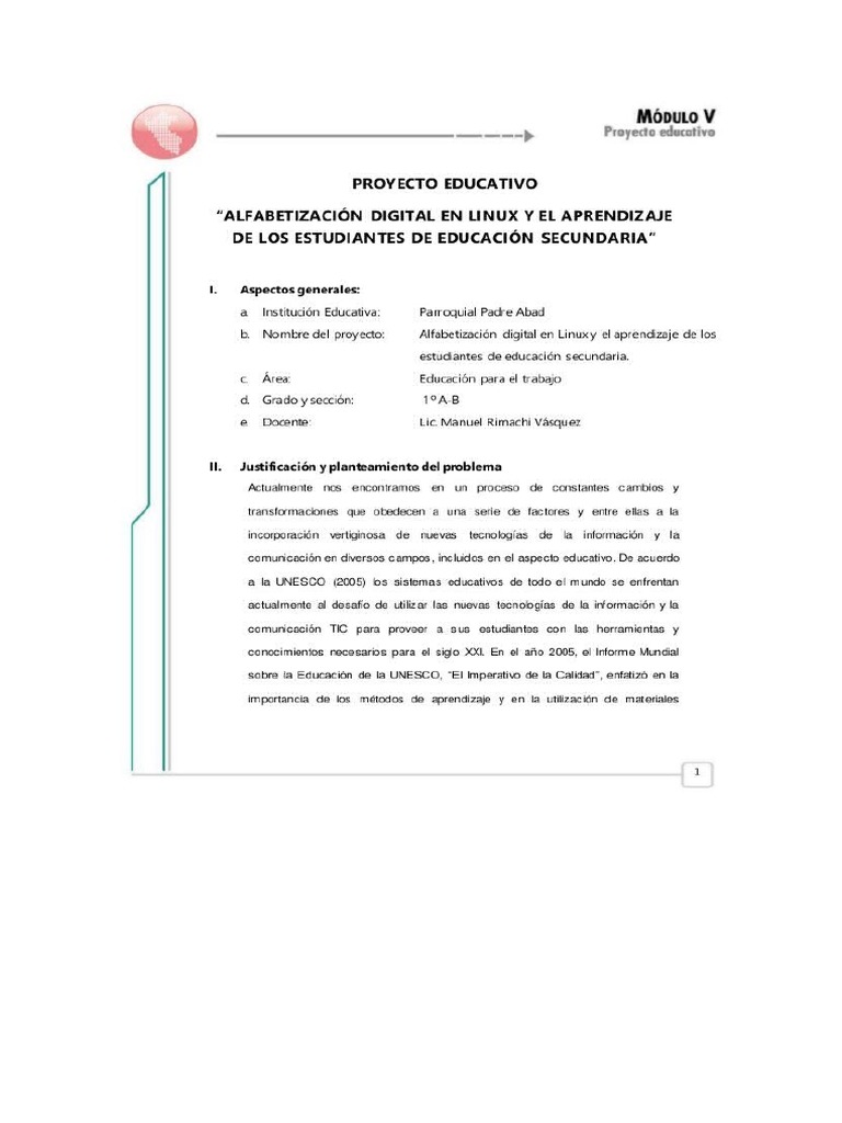 Modelo de Proyecto Educativo | PDF