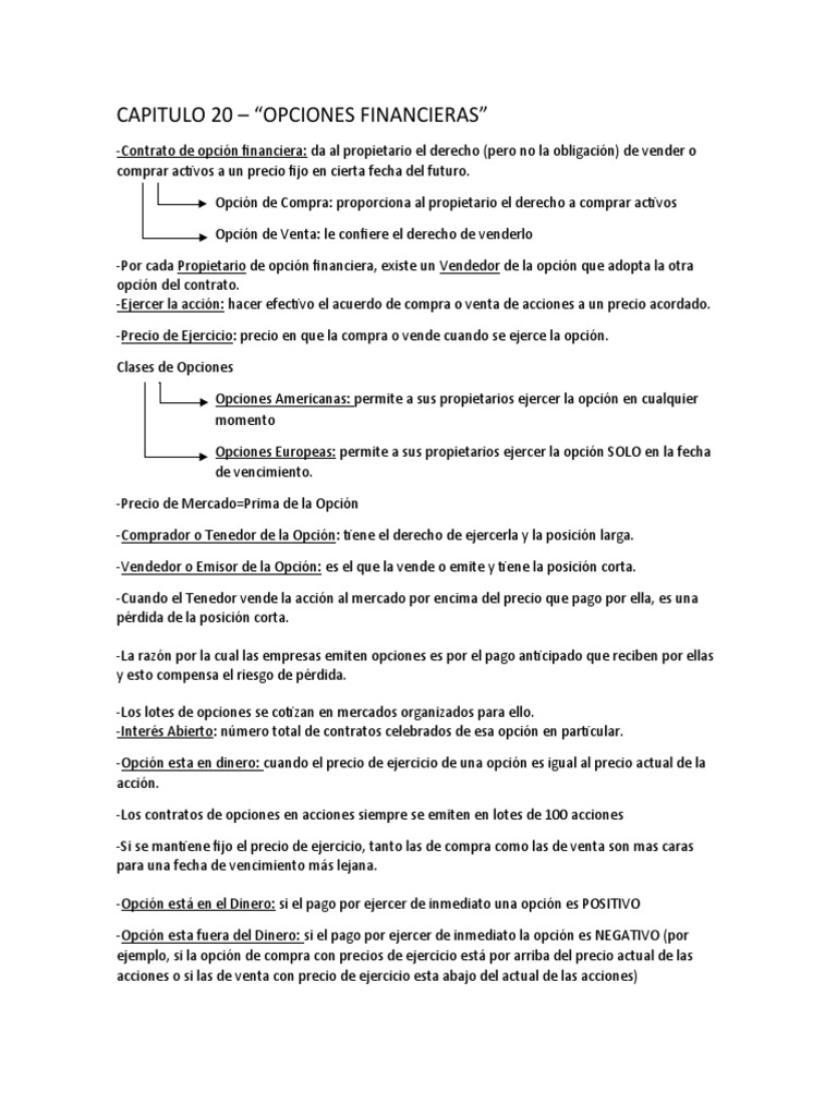 Resumen Capitulo 20 | PDF | Opción (Finanzas) | Compartir (Finanzas)