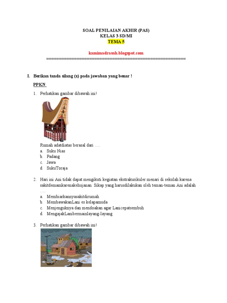 Soal UAS-PAS Kelas 3 Tema 5 - Kamimadrasah | PDF