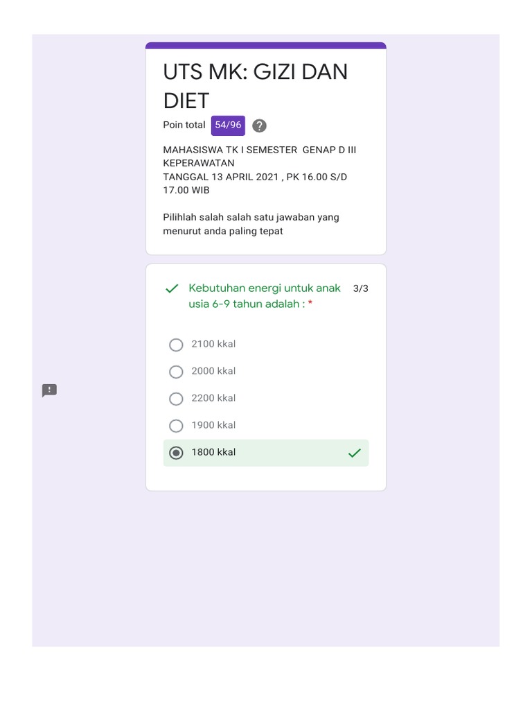 Uts MK - Gizi Dan Diet | PDF