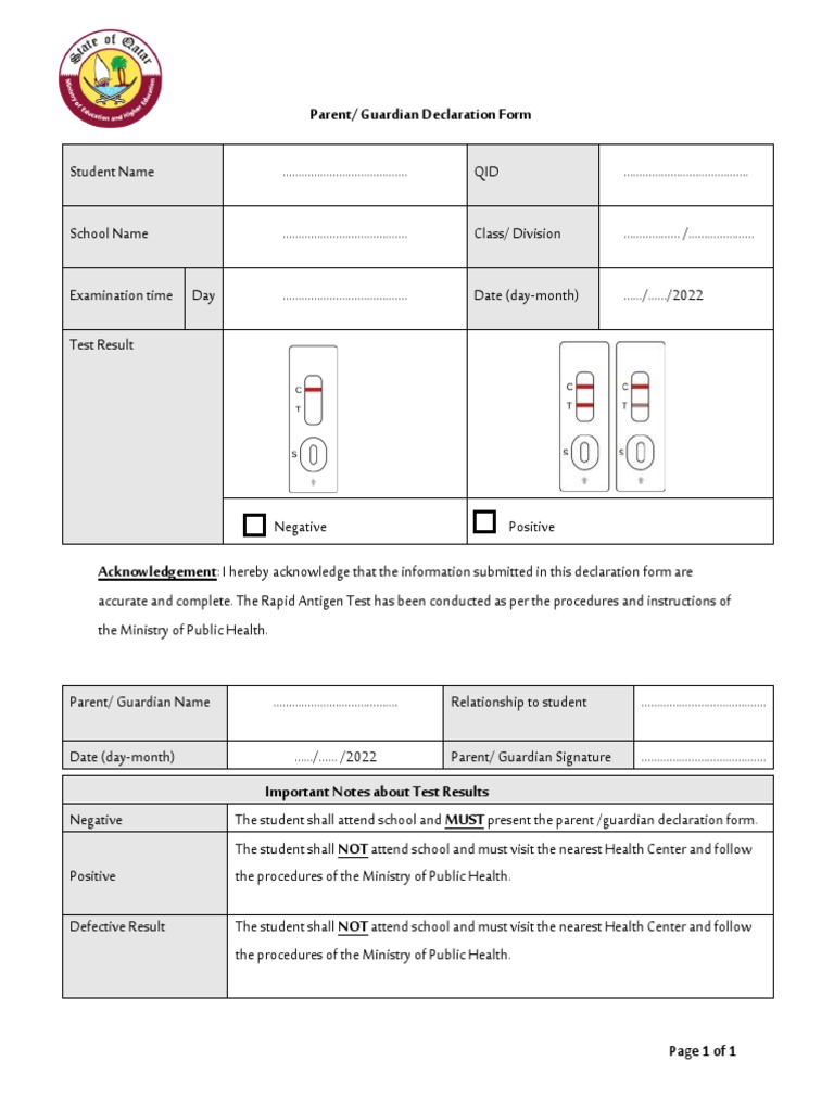 Parent/ Guardian Declaration Form: Page 1 of 1 | PDF