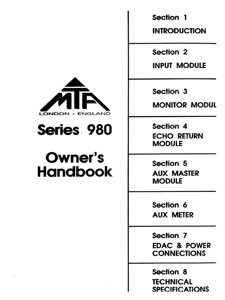 Mta Series 980 Service Manual | PDF