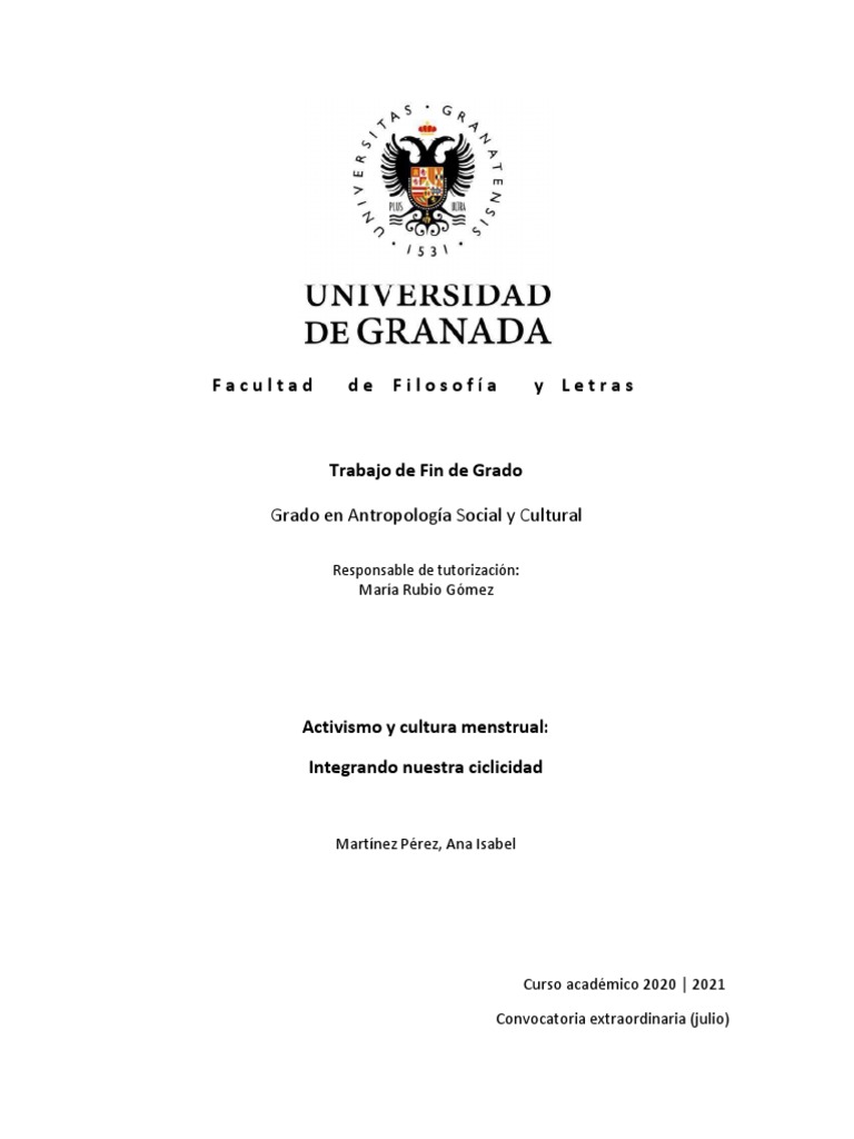 Activismo y Cultura Menstrual Integrando Nuestra Ciclicidad TFG UGR | Descargar gratis PDF ...