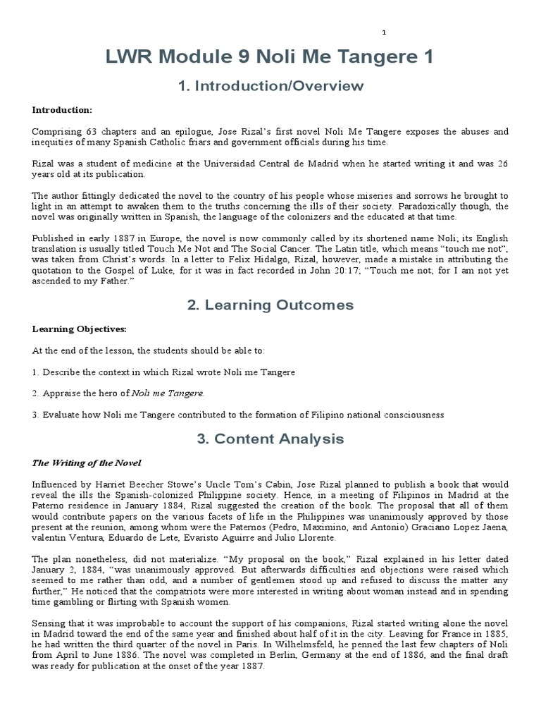 LWR Module 9 Noli Me Tangere 1 | PDF