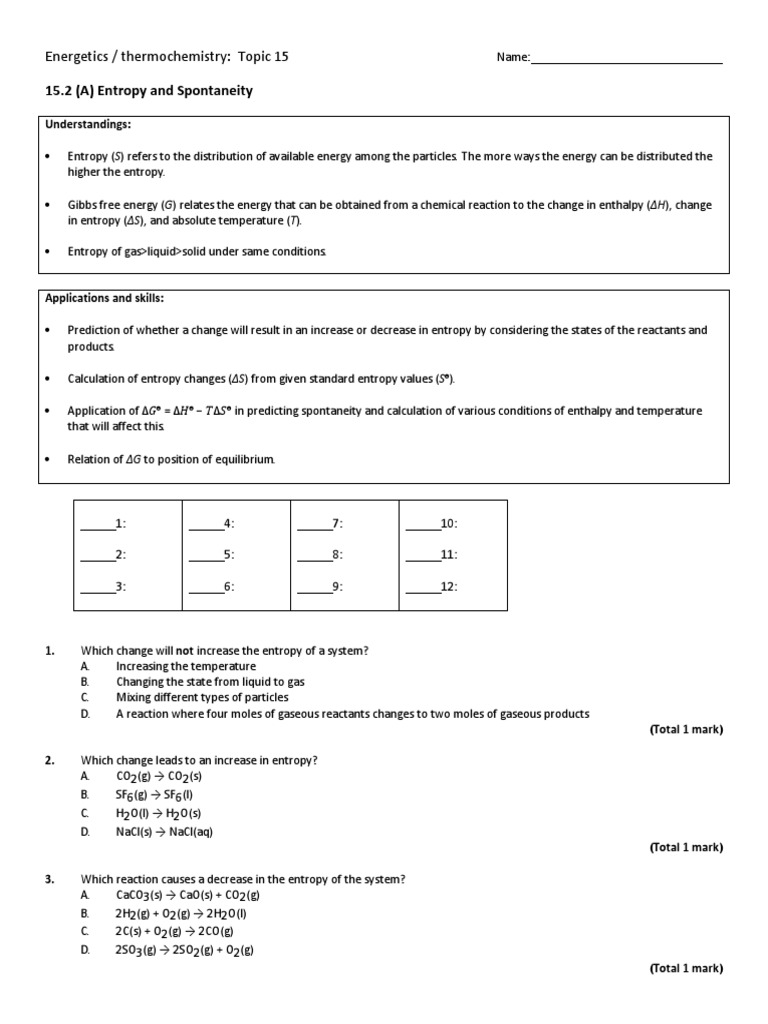 15.2 (A) Entropy and Spontaneity | PDF | Enthalpy | Chemical Reactions